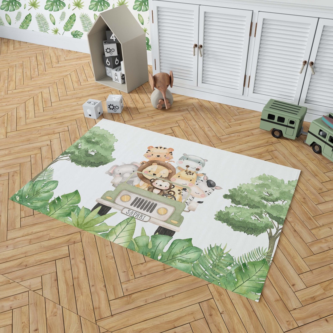 Safari Nursery Rug, Jungle Nursery Rug, Safari Animals Nursery Decor ...