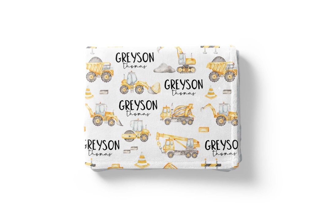 Personalized Construction Blanket, Custom Name Baby Blanket, Excavator ...