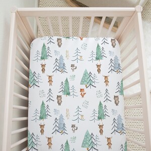 Woodland Crib Sheet, Pine Trees Crib Bedding, Woodland Nursery Bedding ...