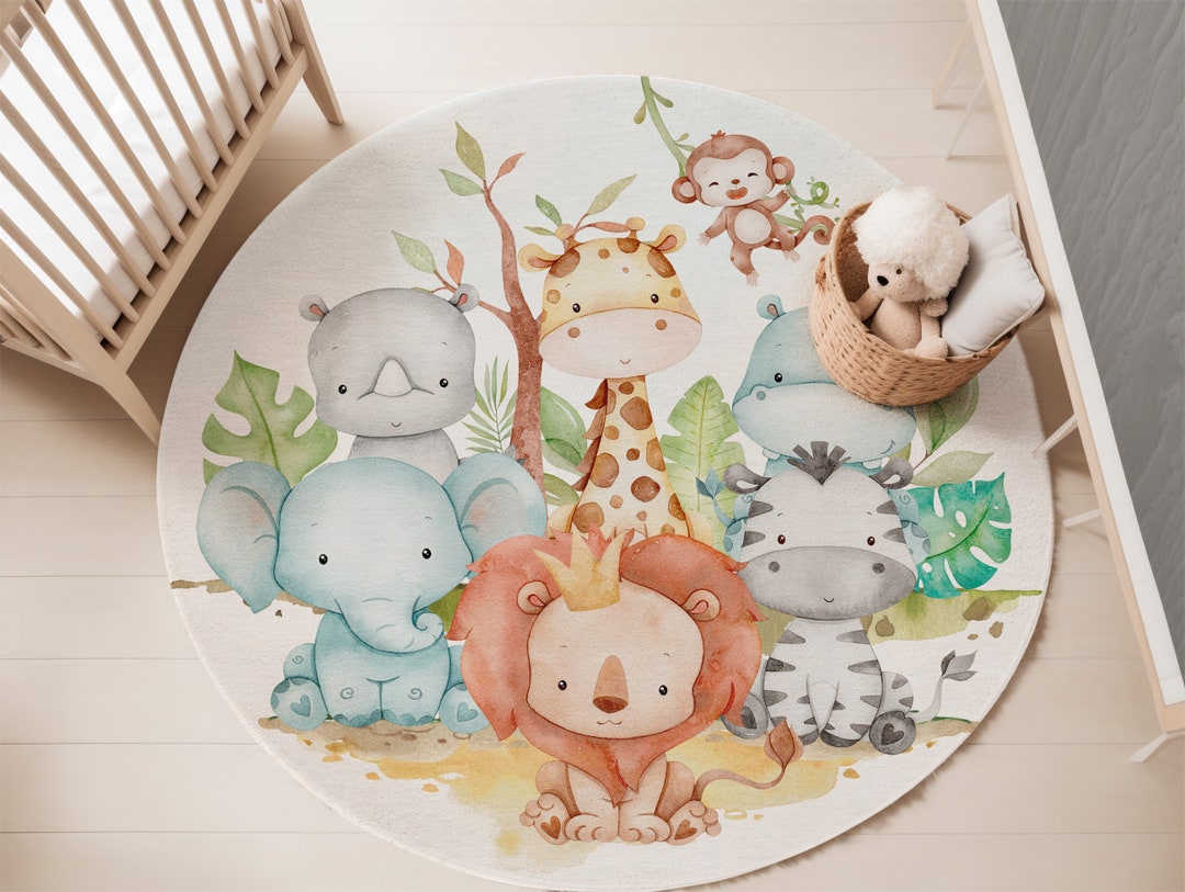 Safari Animals Round Rug, Safari Nursery Decor, Safari Animals, Rugs ...