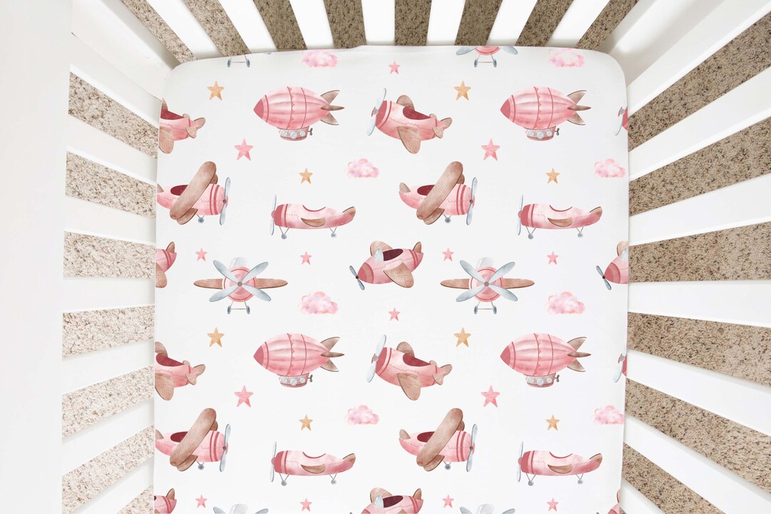 Pink Airplane Nursery, Girl Airplane Crib Sheet, Aviation Crib Bedding ...