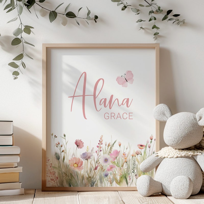 Name Flowery Sign on Wall - Etsy