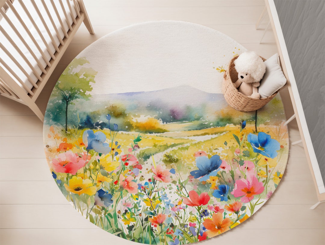 Spring Wildflowers Rug, Floral Girl Room Decor, Wildflower Rug, Floral ...