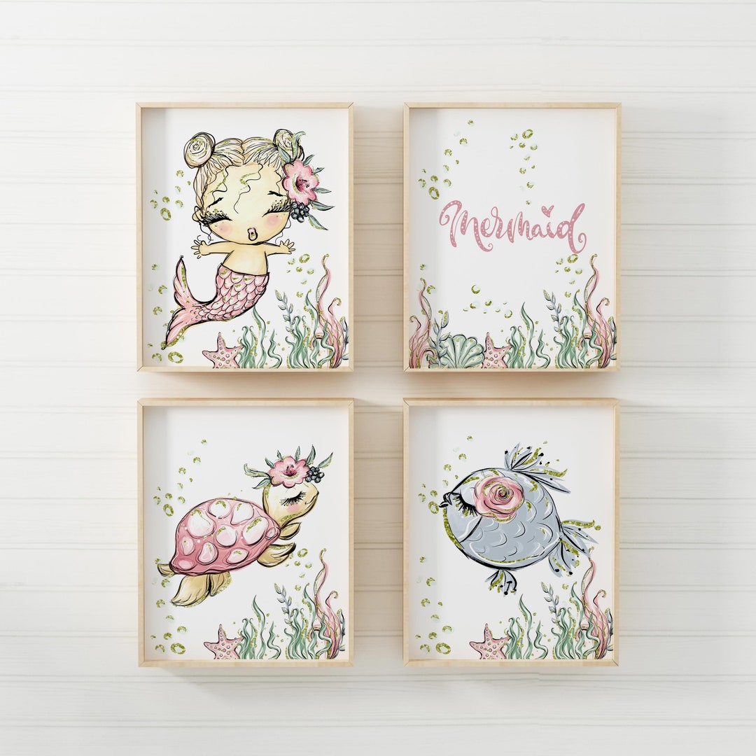 Mermaid Nursery Wall Art, Mermaid Girls Room, Ocean Nursery Decor ...