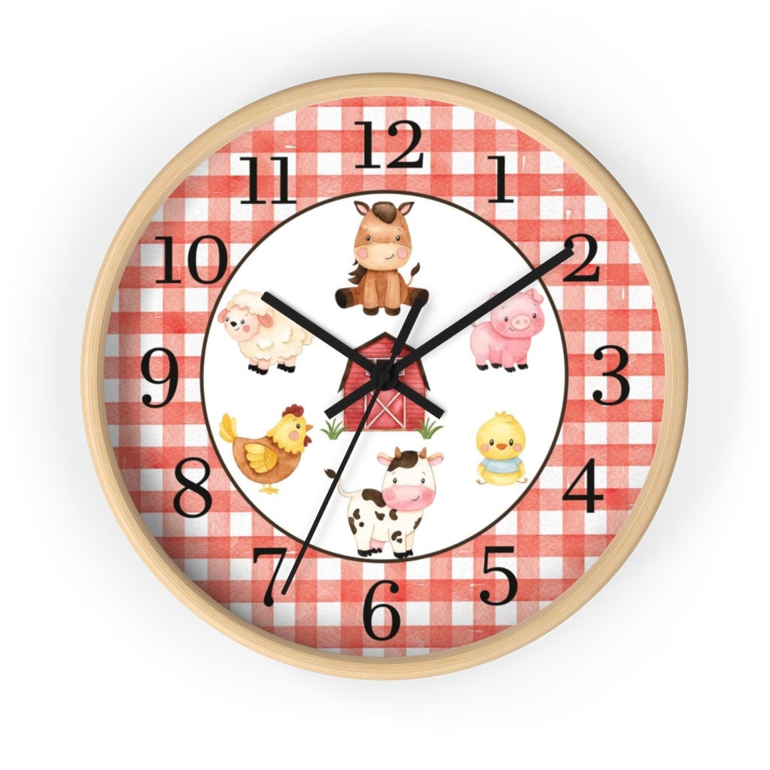 Farm Animals Clock, Farm Nursery Decor, Kids Wall Clock, Baby Boy ...