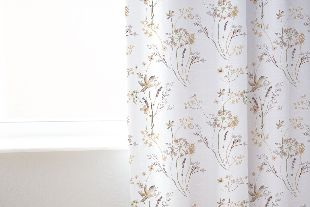 Cream Wild Flowers Curtain, Boho Floral Nursery Decor, Floral Curtains ...