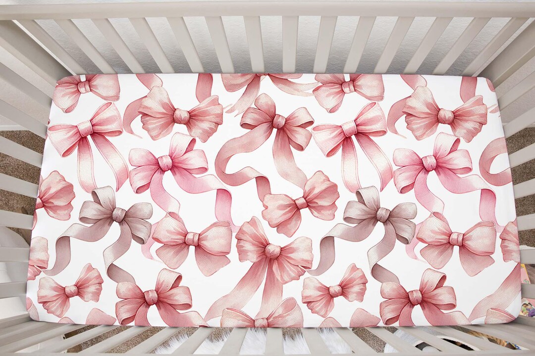 Pink Bow Crib Sheet, Coquette Crib Sheet, Pink Bow Crib Bedding ...