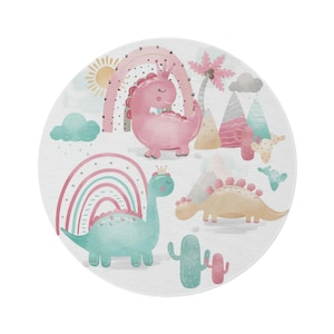 Pink Dinosaur Round Rug, Dinosaur Rug, Dinosaur Nursery Decor, Rainbow ...