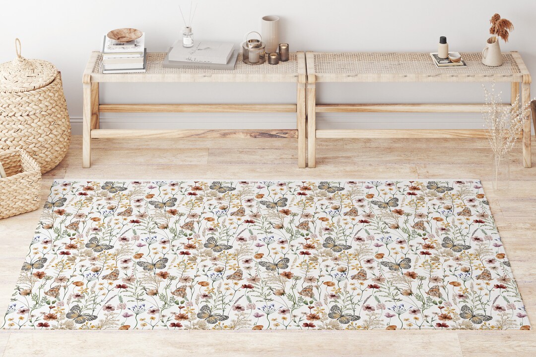 Wildflower Rug, Butterfly Rug, Wildflower Nursery Decor, Boho Floral ...
