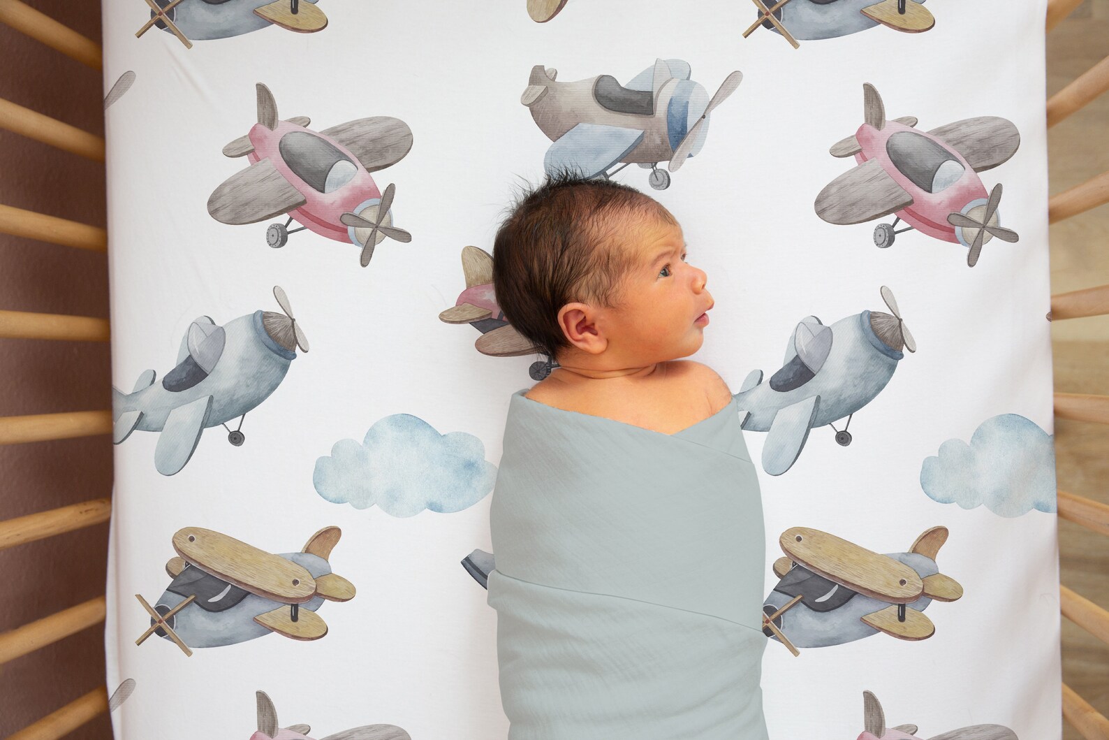 Airplanes Crib Sheet, Aviator Nursery Bedding, Airplanes Crib Bedding ...