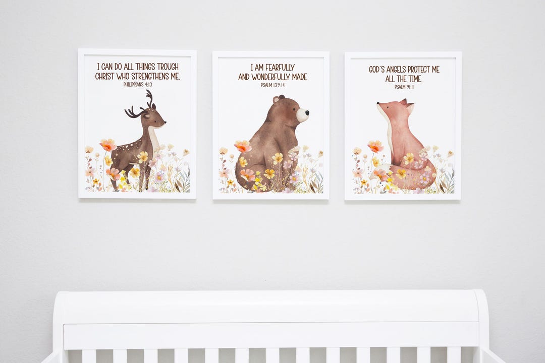Woodland Bible Verse Art, Christian Nursery Decor, Woodland Nursery Art ...