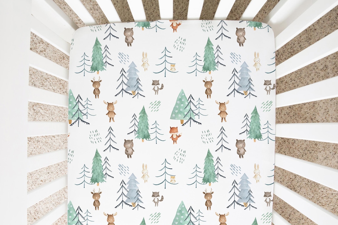 Woodland Crib Sheet, Pine Trees Crib Bedding, Woodland Nursery Bedding ...