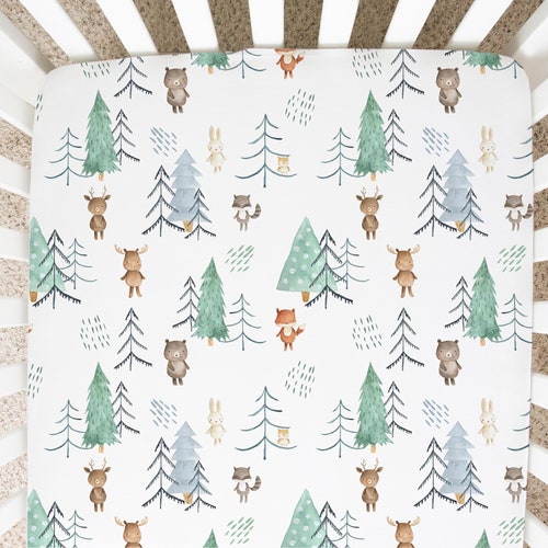 Woodland Crib Sheet Pine Trees Crib Bedding Woodland Nursery | Etsy