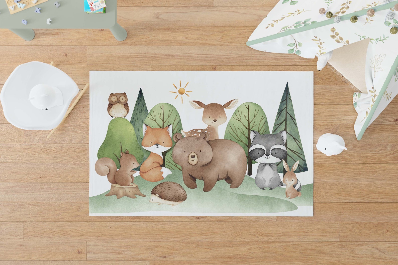 Woodland Animals Rug Forest Nursery Rug Woodland Animals - Etsy