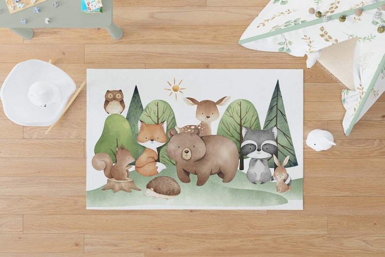 Woodland Animals Rug Forest Nursery Rug Woodland Animals - Etsy