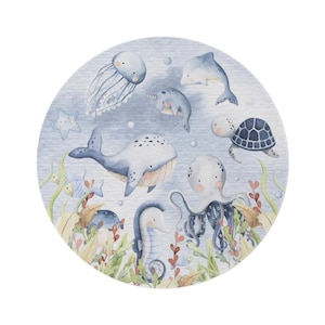 Under the Sea Nursery Rug, Ocean Nursery Decor, Sea Animals Round Rug ...