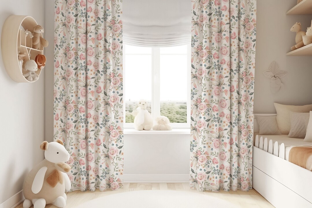 Watercolor Roses Blackout Curtain, Pink Roses Curtain Single Panel ...