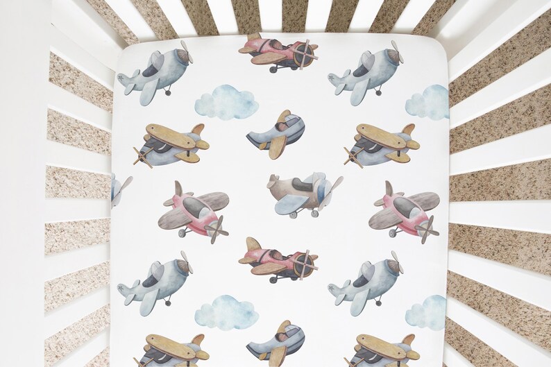 Airplanes Crib Sheet, Aviator Nursery Bedding, Airplanes Crib Bedding ...