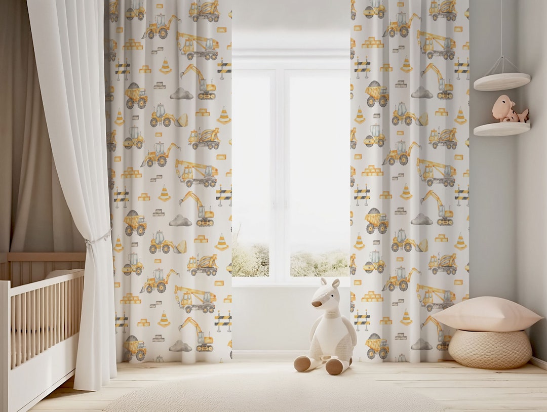 Construction Trucks Blackout Curtain, Construction Nursery Decor, Under ...
