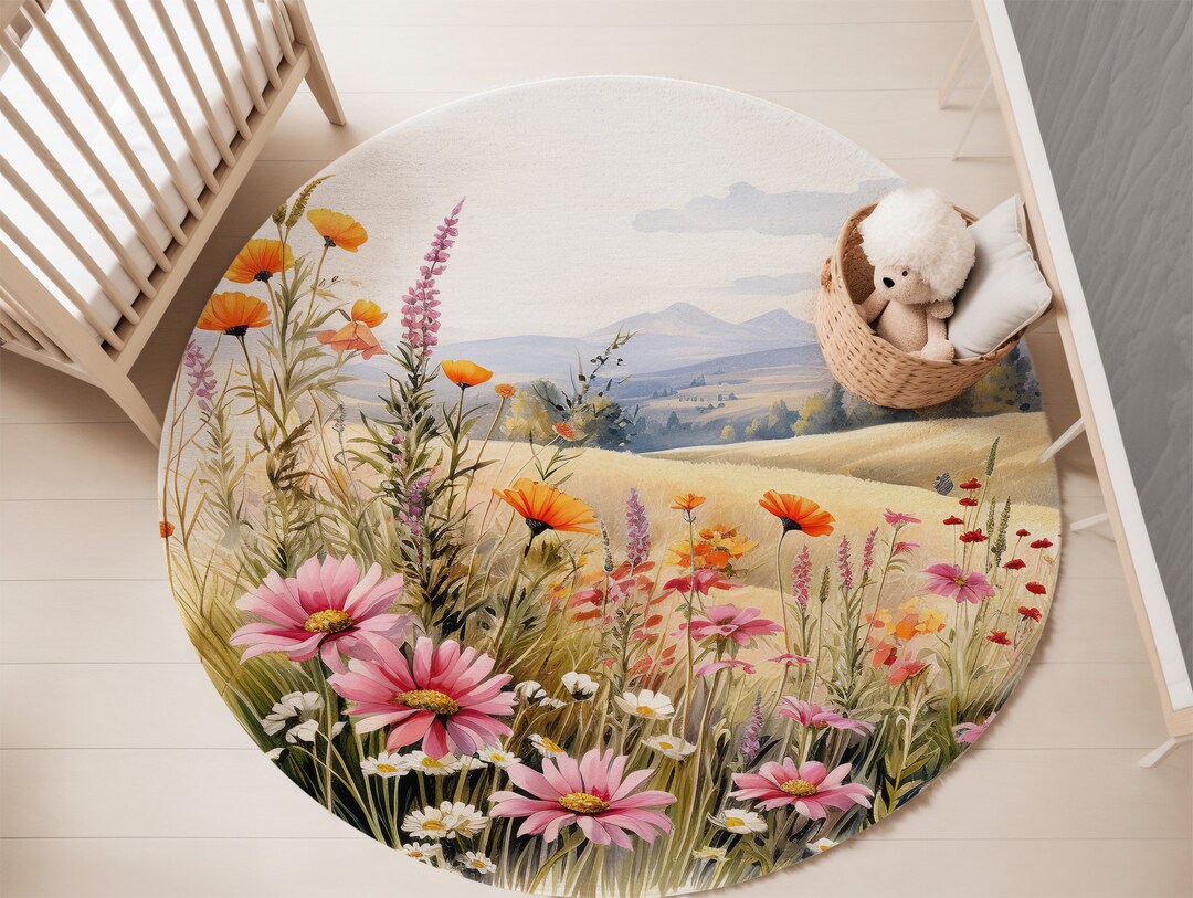 Wildflower Rug, Spring Rug, Floral Round Rug, Floral Nursery Decor ...