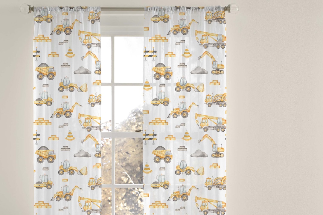 Construction Sheer Curtains Single Panel, Under Construction Nursery ...