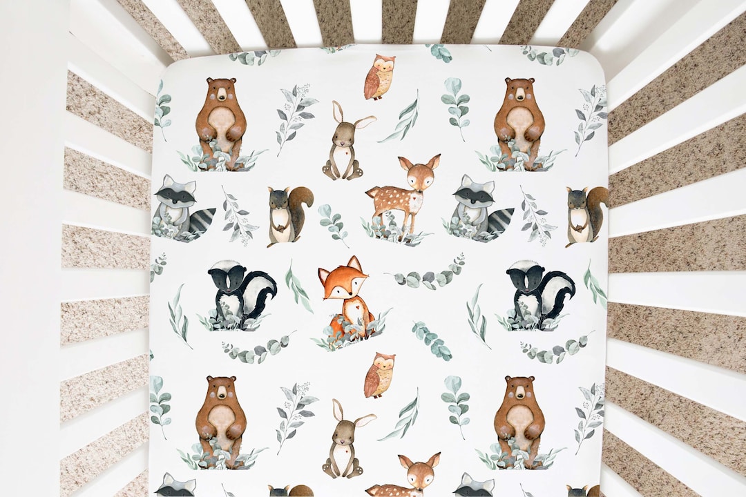 Woodland Animals Crib Sheet, Woodland Nursery Bedding, Forest Crib ...