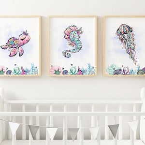 Under the Sea Nursery Girl Prints, Ocean Girls Room Wall Art, Sea Girl ...