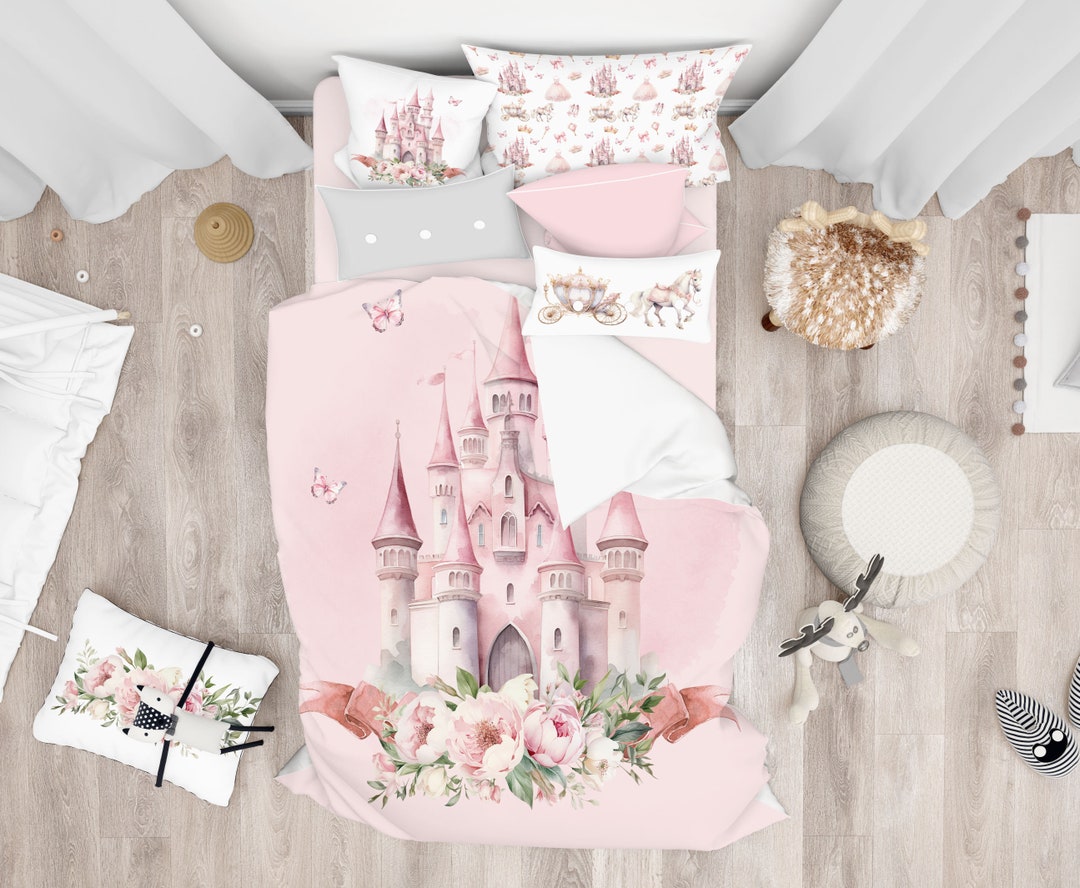 Princess Comforter Set, Pink Castle Comforter, Fairy Tale Bedding, Twin ...