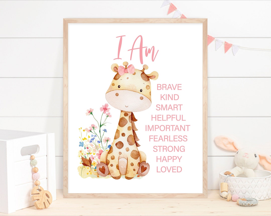 I Am Affirmations Wall Art, Affirmations for Kids, Giraffe Wall Art ...