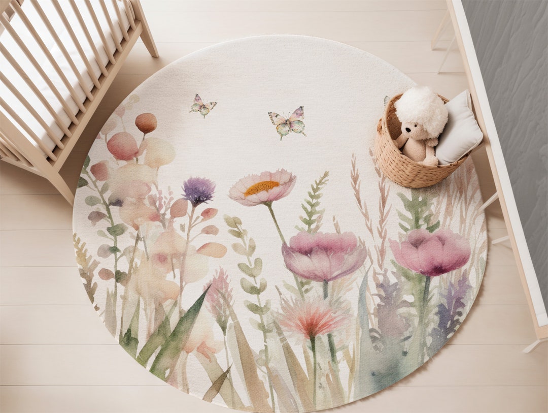 Dreamy Florals Rug, Watercolor Floral Nursery Decor, Meadow Rug ...