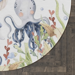 Under the Sea Nursery Rug, Ocean Nursery Decor, Sea Animals Round Rug ...
