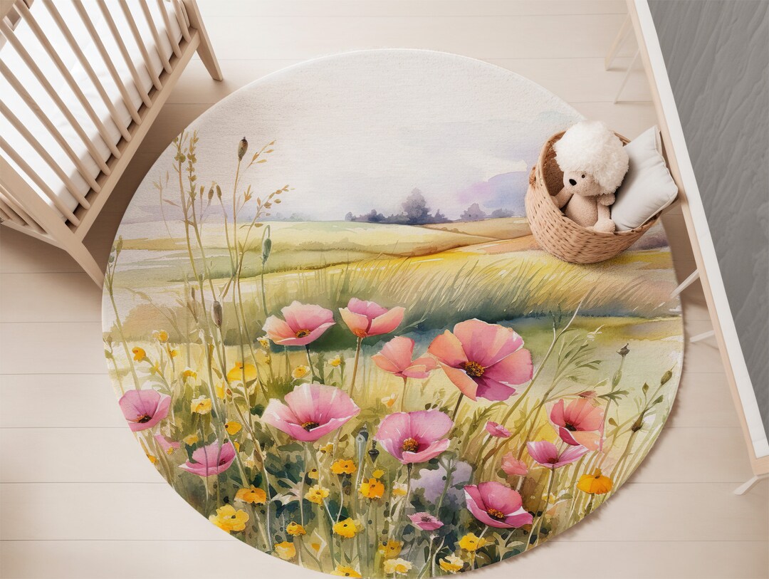 Spring Rug, Wildflower Rug, Spring Floral Round Rug, Girls Playroom Rug ...