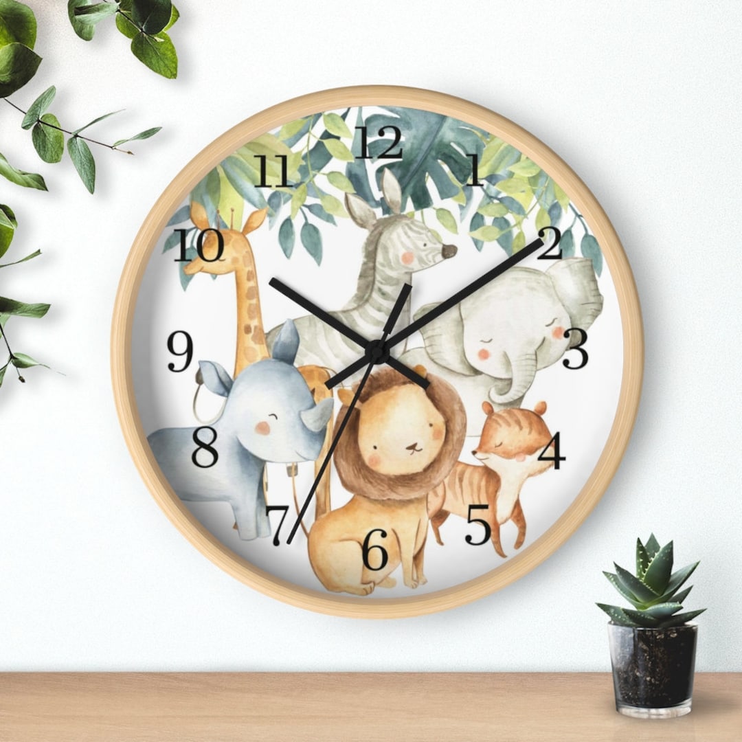 Safari Clock Nursery, Safari Animals Clock, Kids Wall Clock, Jungle ...