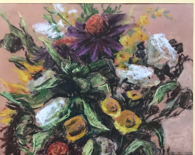 Still Life: Flowers in a Vase Pastel Signed and Dated Vintage - Etsy