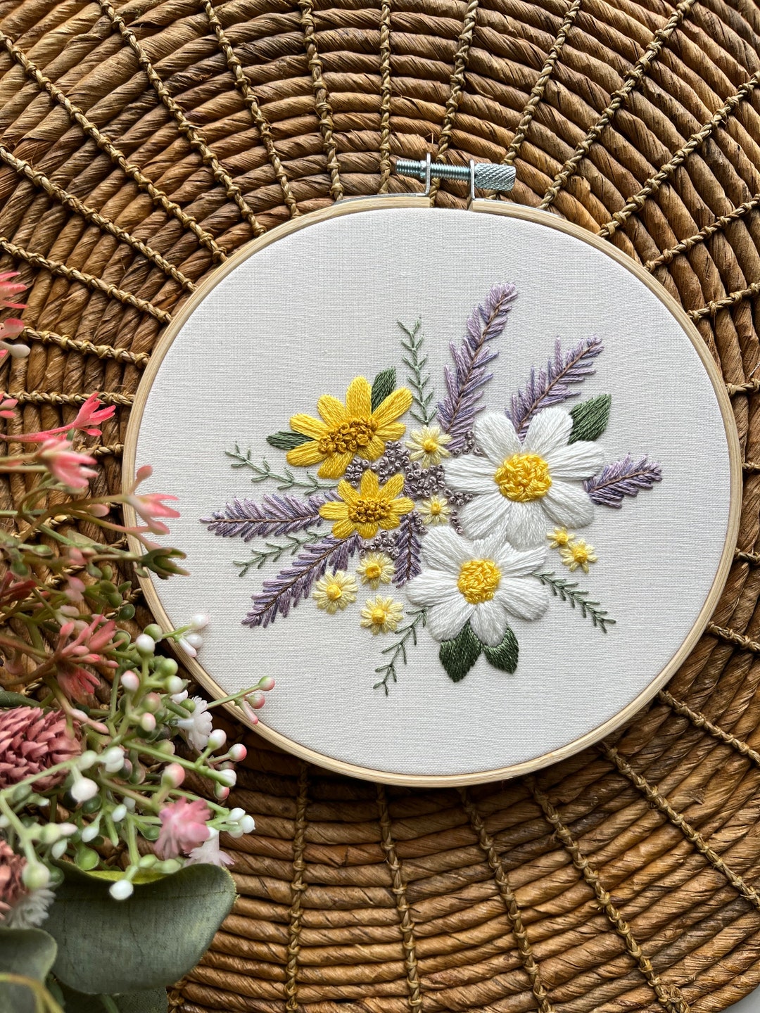 Spring Bouquet Flower Embroidery Hoop Floral Hand Embroidered Art Piece ...