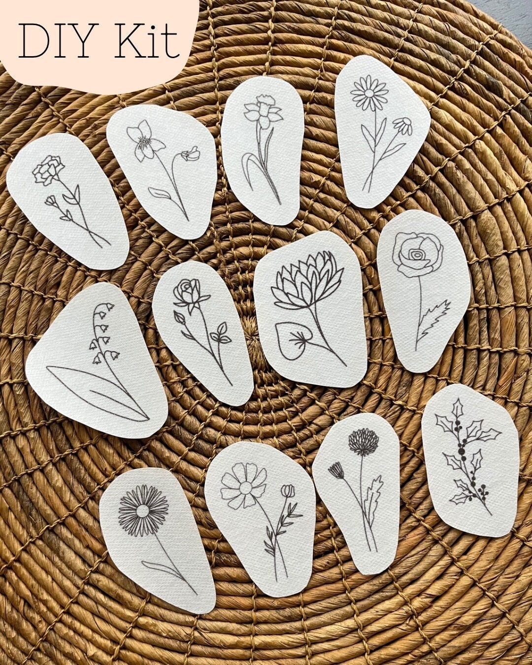 Kit Monthly Flower Stick and Stitch Patch Kit Floral Water Dissolvable ...