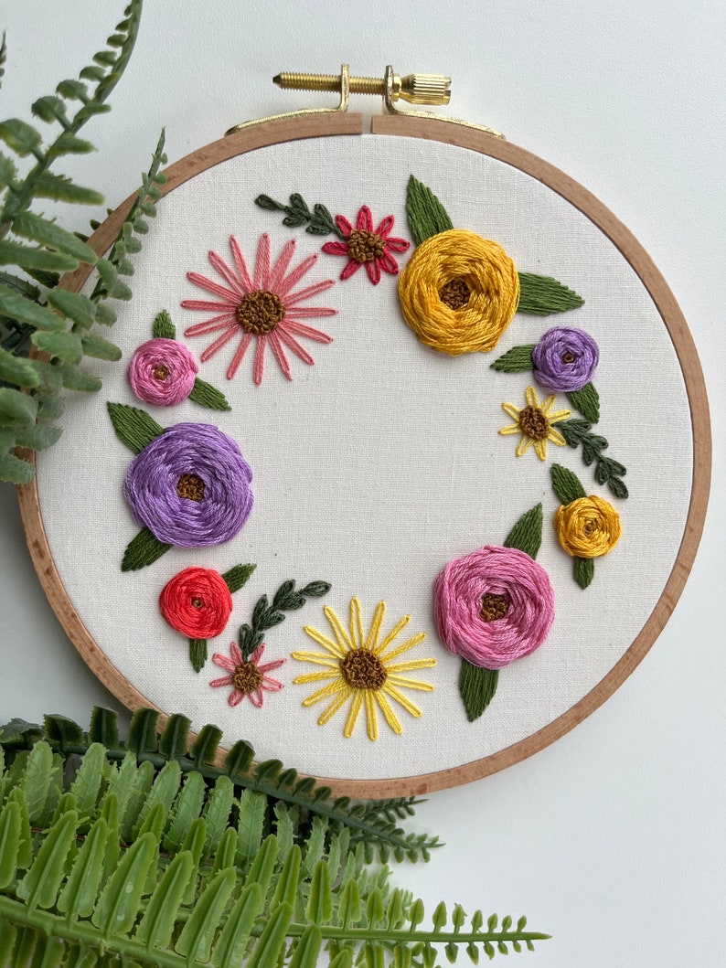 Sweet Summer Wreath Flower Embroidery Hoop Floral Hand Embroidered Art ...
