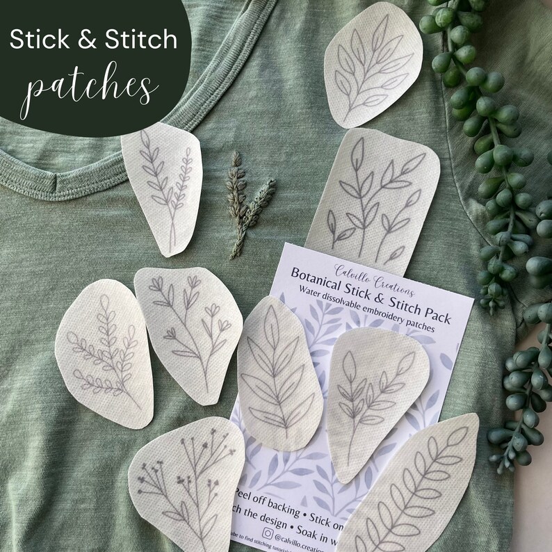 Stick and Stitch Botanical Pack Leaf Water Dissolvable DIY Embroidery ...
