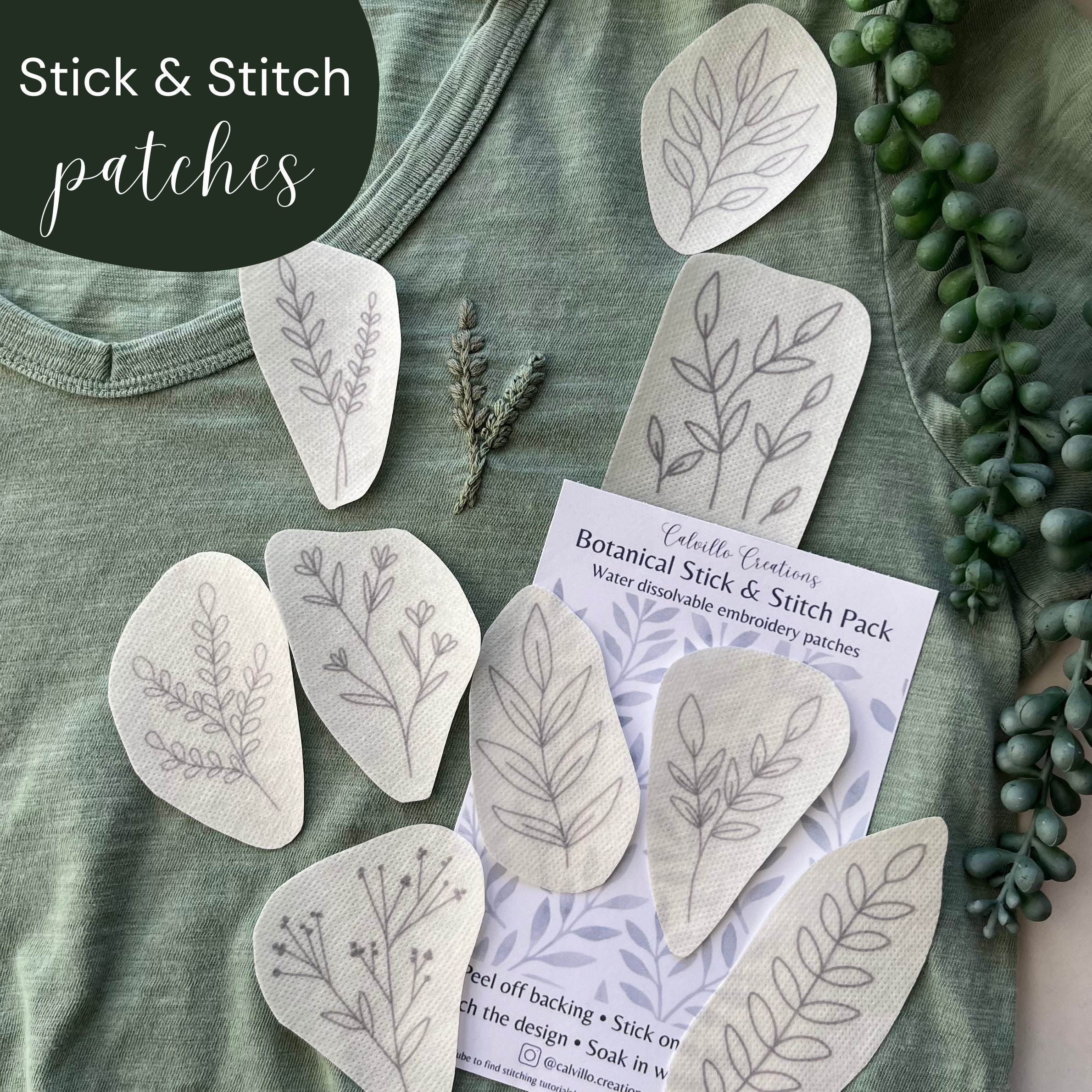 Stick and Stitch Botanical Pack Leaf Water Dissolvable DIY Embroidery ...
