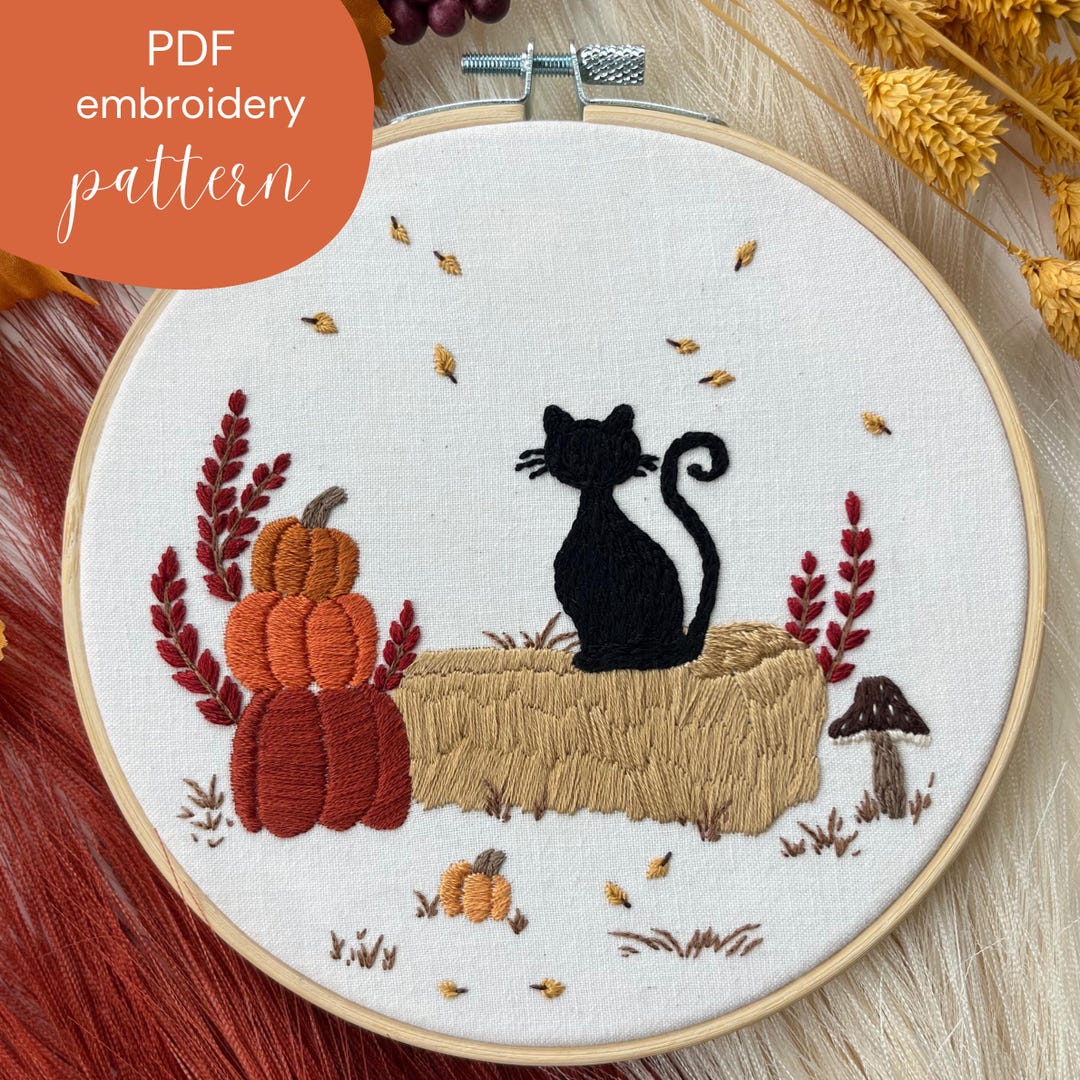 Pattern- Watching Fall - Autumn Digital PDF Embroidery Pattern ...