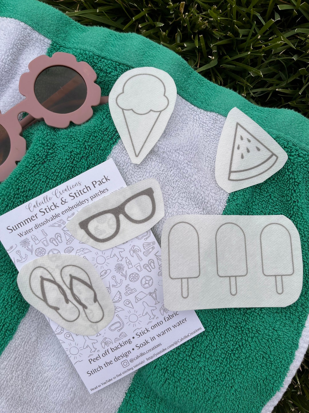 Stick and Stitch Summer Pack Flip Flop, Sunglasses Water Dissolvable ...