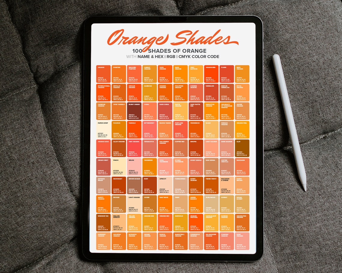 Orange Color Chart Poster: 100 Shades of Orange (digital Print) - Etsy