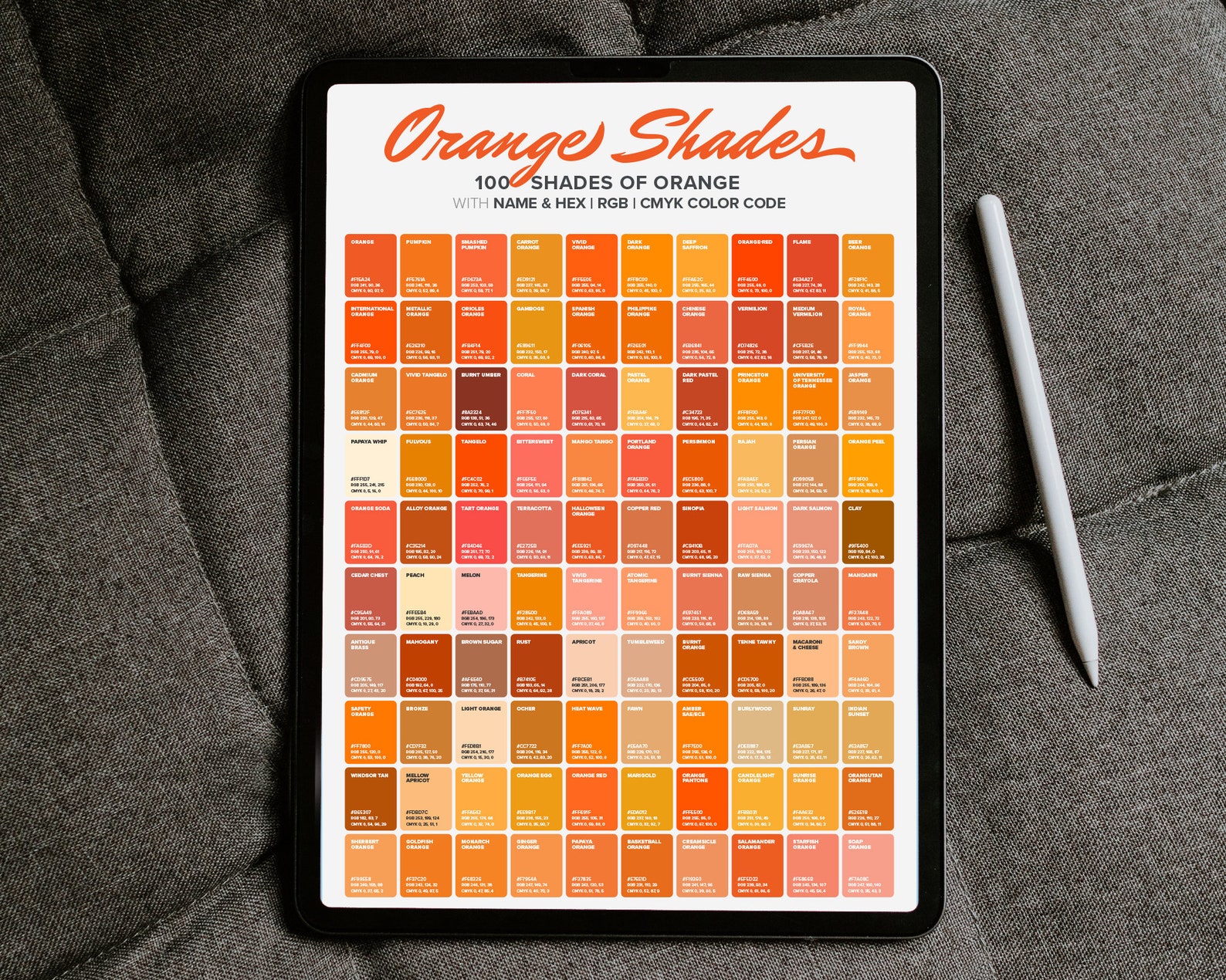 Orange Color Chart Poster: 100 Shades of Orange (digital Print) - Etsy