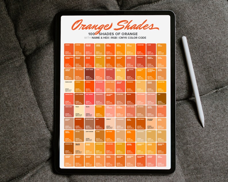 Orange Color Chart Poster: 100 Shades of Orange (digital Print) - Etsy