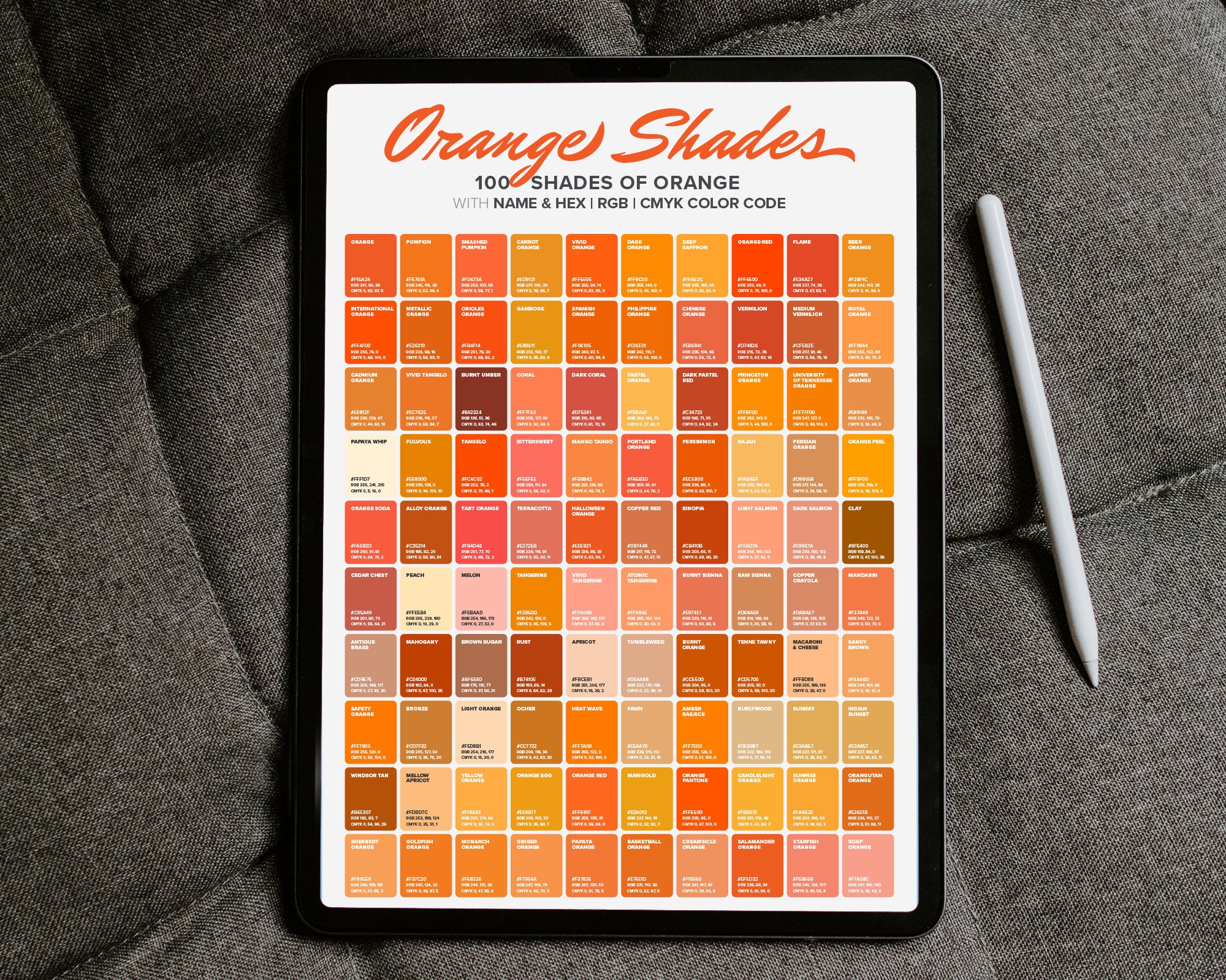 Orange Color Chart Poster: 100 Shades of Orange (digital Print) - Etsy