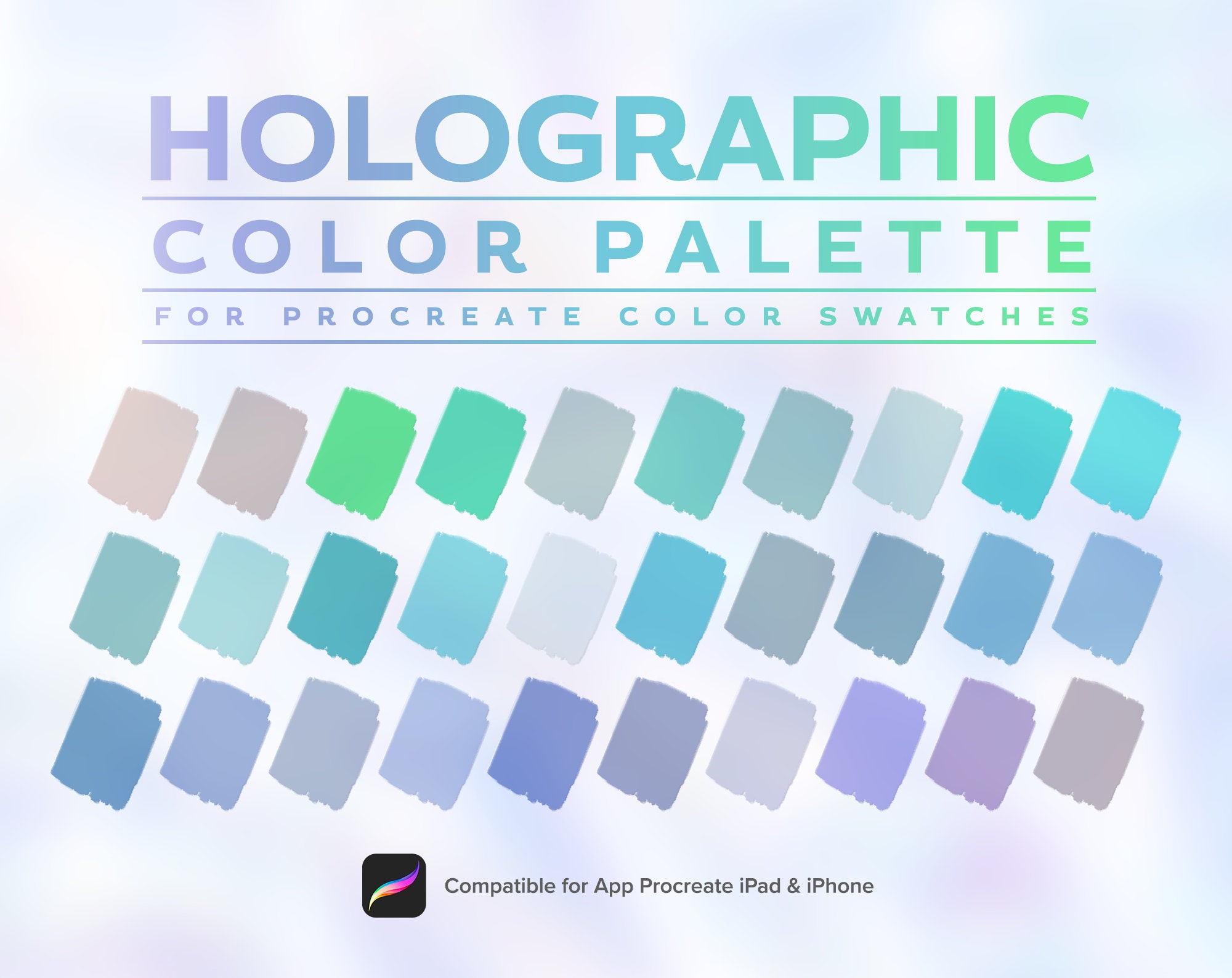 Holographic Color Palette, Soft Color, Holo Pastel, Procreate Palette ...