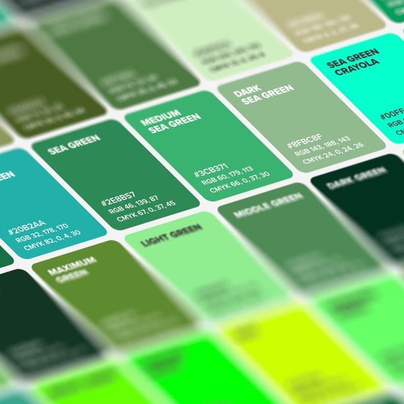 Green Color Chart Poster: 100 Shades of Green (digital Print) - Etsy