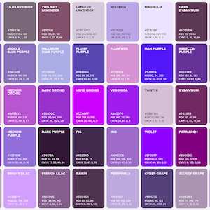 Purple Color Shades Poster: 100 Tones Chart (digital Print) - Etsy