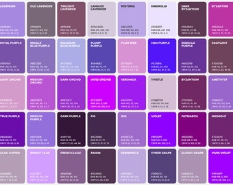 Different Shades Of Purple Color Chart
