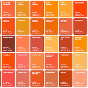 Orange Color Chart Poster: 100 Shades of Orange (digital Print) - Etsy